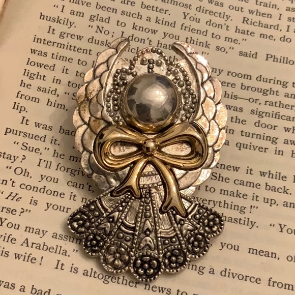 Jewelry | Vintage Two Tone Detailed Angel Brooch Pendant | Poshmark